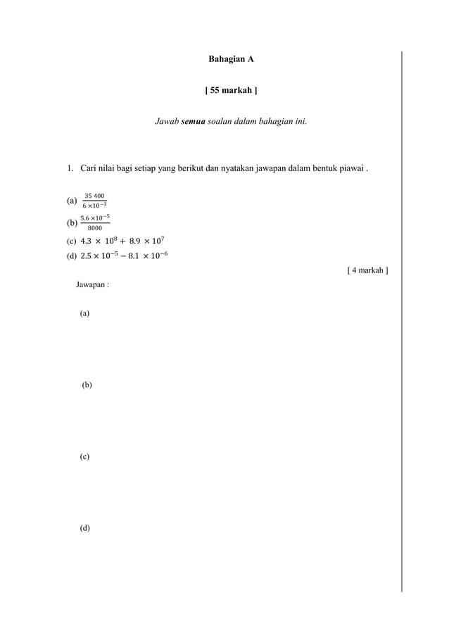 Soalan Pertengahan Tahun Matematik Tingkatan 4 | PDF