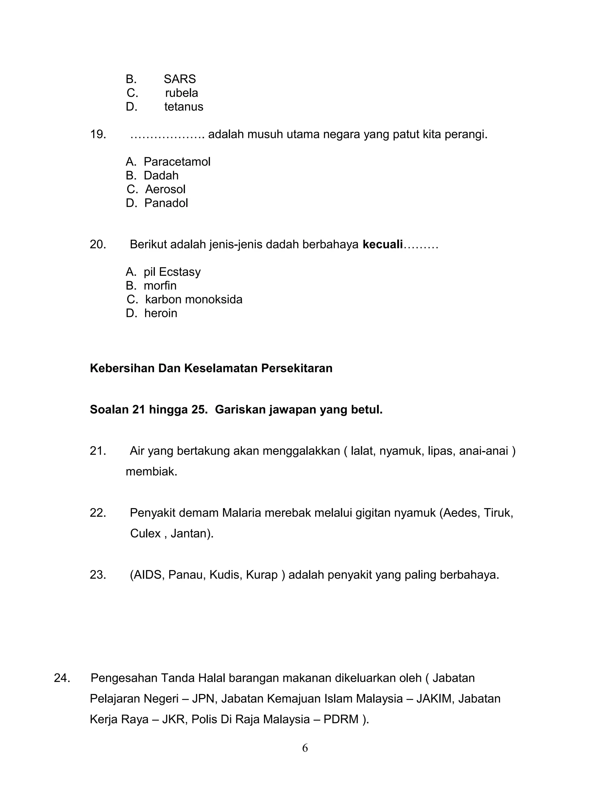 Soalan pjk pksr 1 tahun 6 | DOC