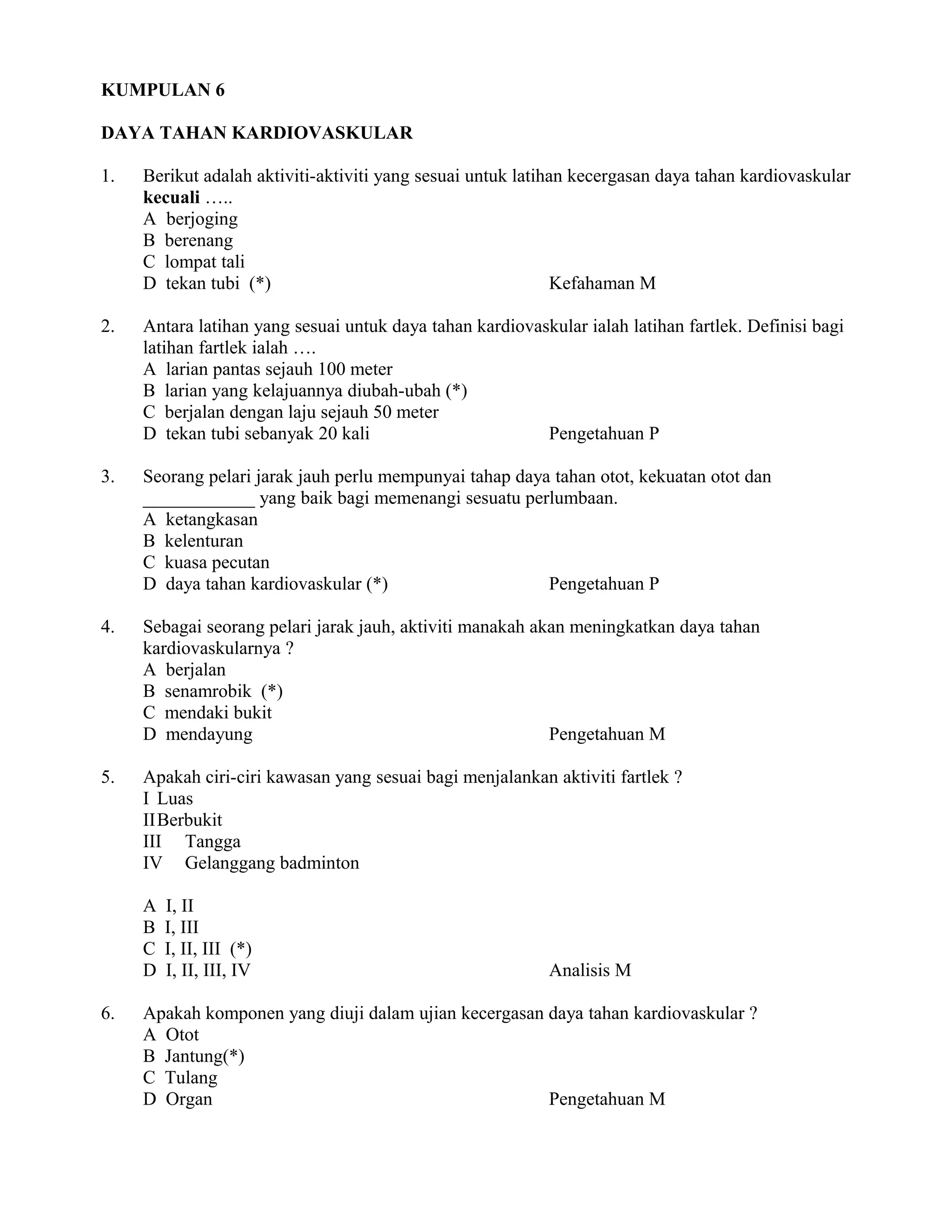 Soalan PJK KBSR Tahun 6 | DOC