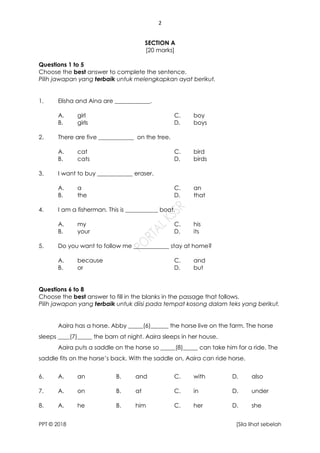Soalan ppt 2018 bi t1 k1 wm | PDF