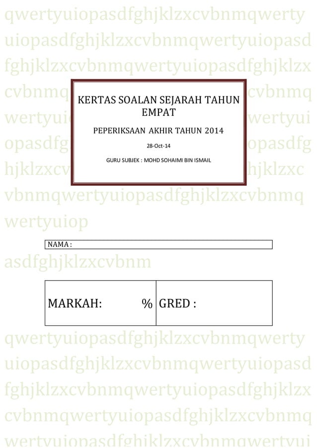 Soalan sejarah akhir tahun 4 (skka) | DOCX
