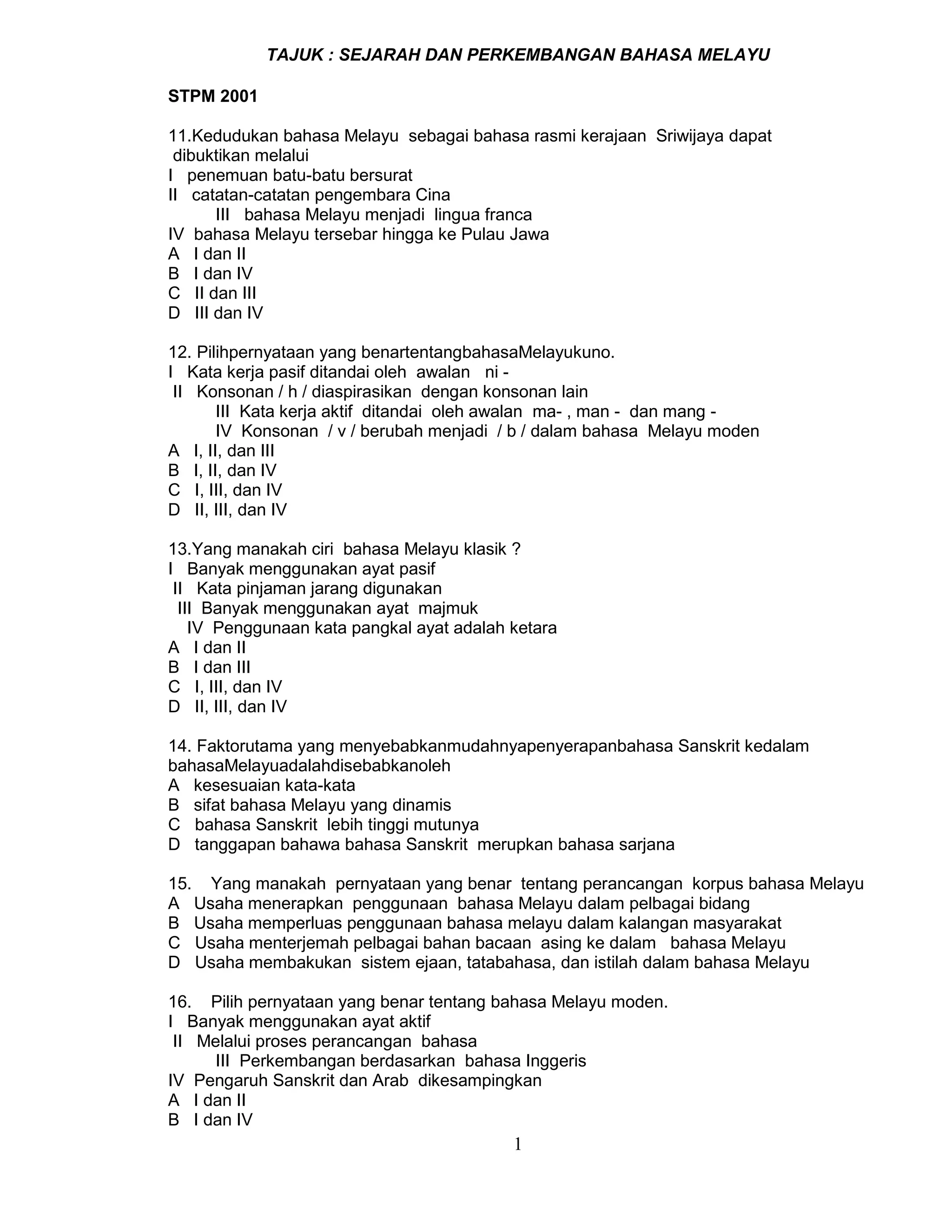 Latihan Topikal BM STPM Baharu : Sejarah & Perkembangan Bahasa Melayu ...