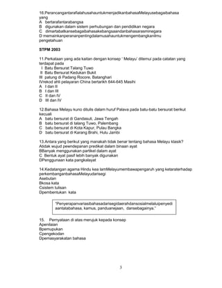 Latihan Topikal BM STPM Baharu : Sejarah & Perkembangan Bahasa Melayu. | DOCX