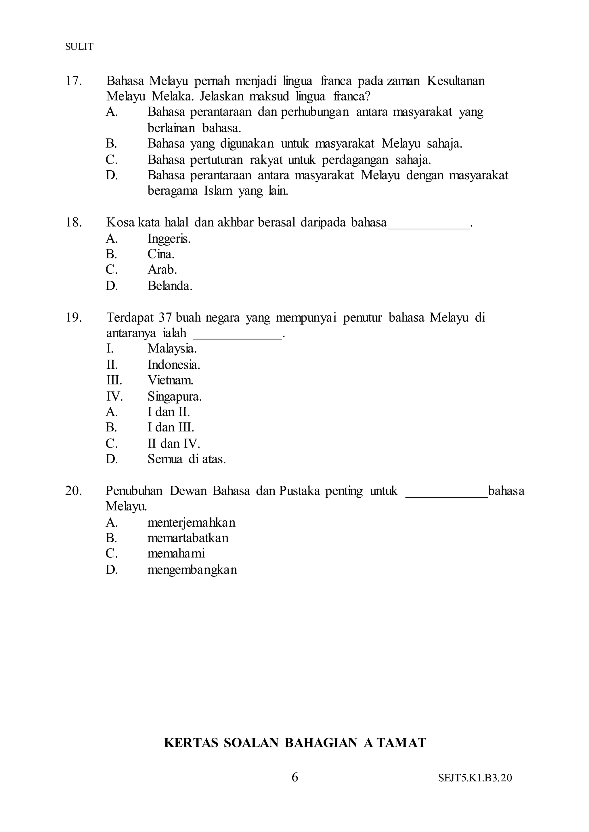 Soalan sejarah tahun 5 tm lk1 2020 (2) | DOCX