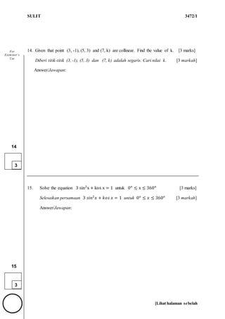 Matematik Tambahan Soalan set 2 | PDF