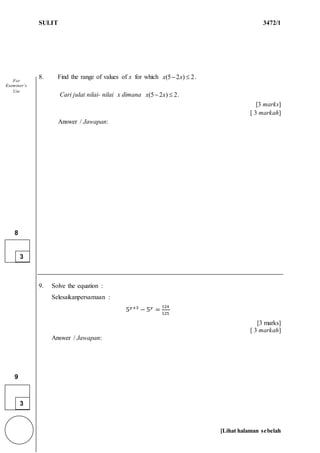 Matematik Tambahan Soalan set 2 | PDF