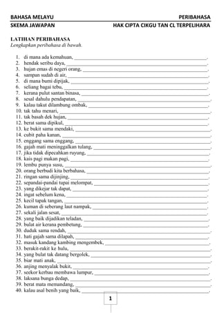 (Soalan + skema) latihan peribahasa (1) | PDF