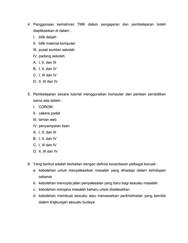 Soalan tmk dan kecerdasan pelbagai | PDF