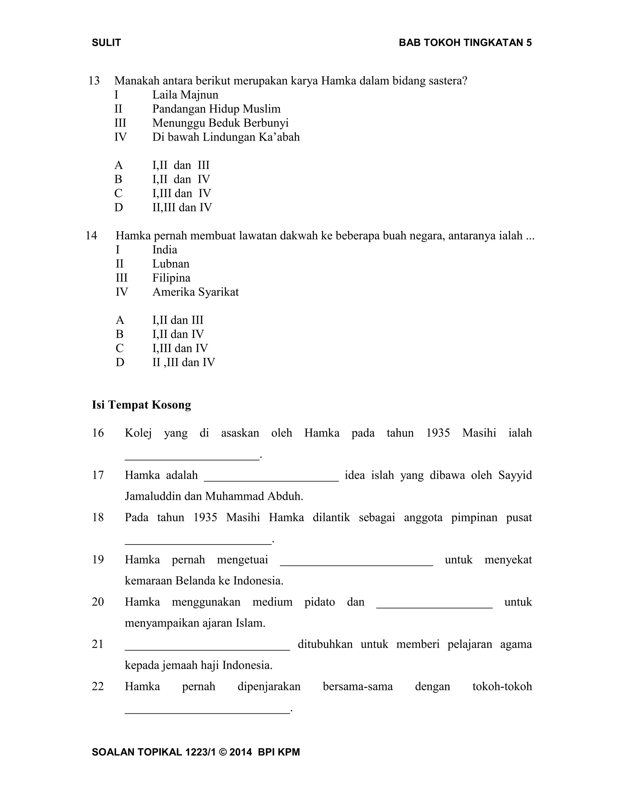 Soalan tokoh t5 k1 31. hamka | PDF
