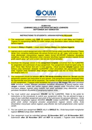 Soalan tugasan esei oumh1106(1) | DOC