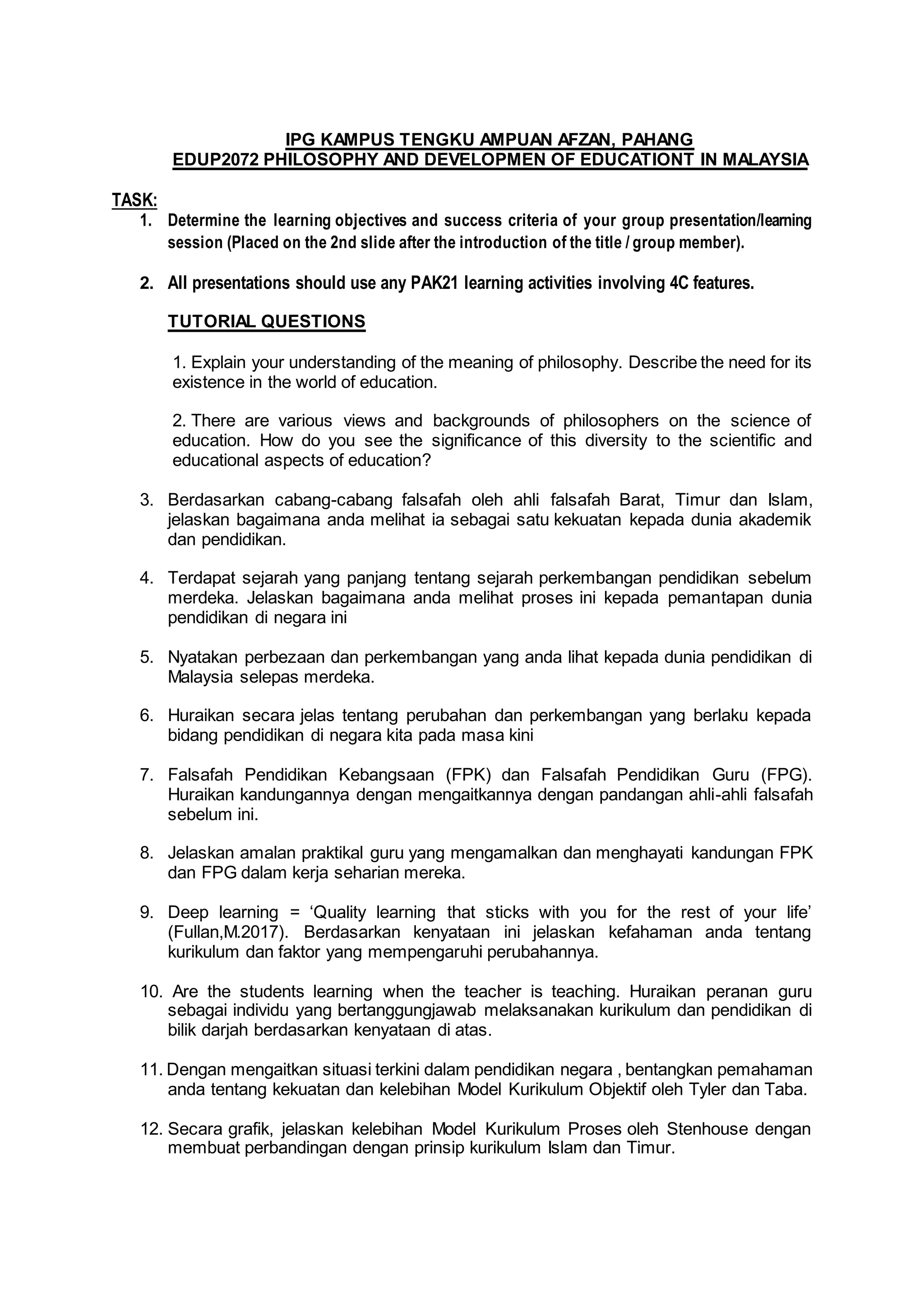 Soalan tutorial edup2072 2020 eng | PDF