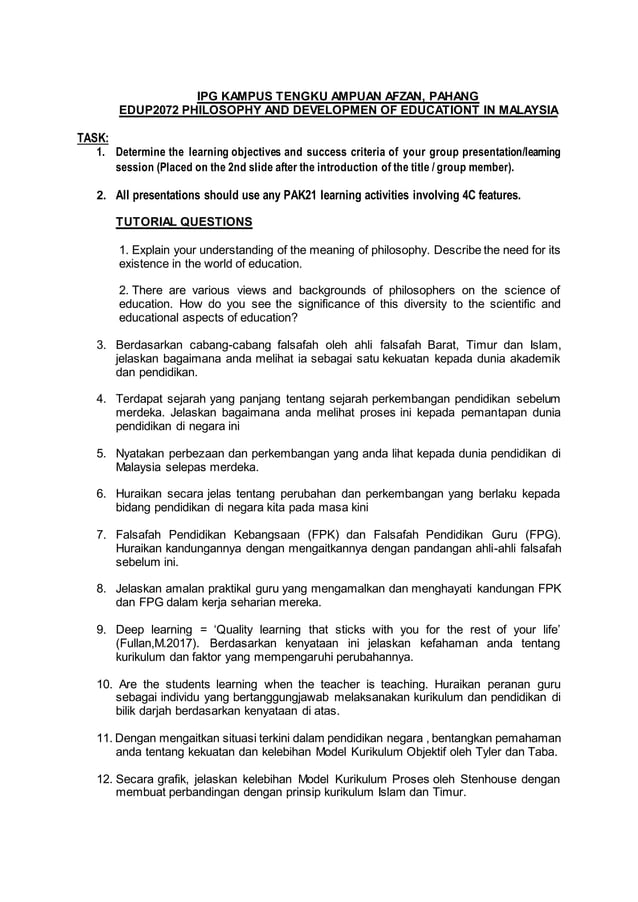 Soalan tutorial edup2072 2020 eng | PDF