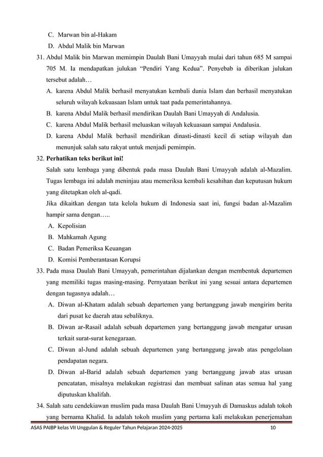 SOAL_ٍASAS_PAI_KELAS 7 SEMESTER 1 TAHUN AJAR 2022 | PDF