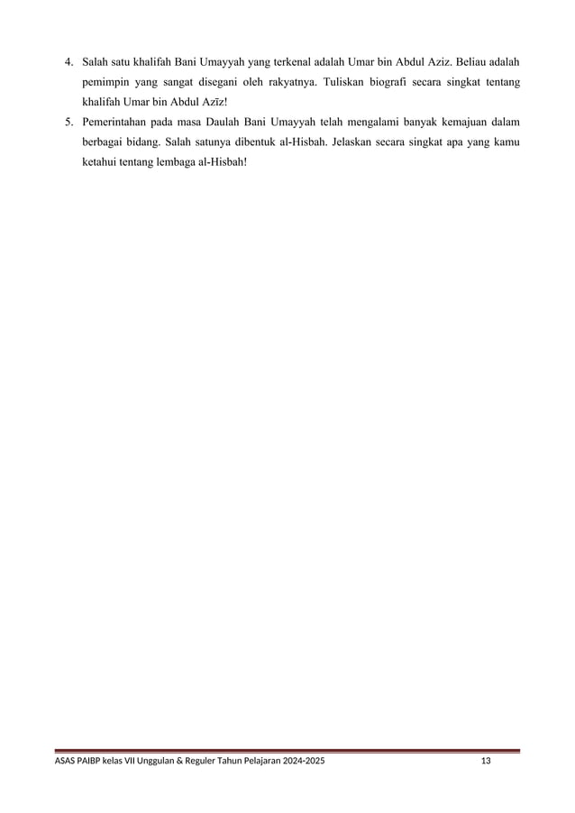 SOAL_ٍASAS_PAI_KELAS 7 SEMESTER 1 TAHUN AJAR 2022 | PDF