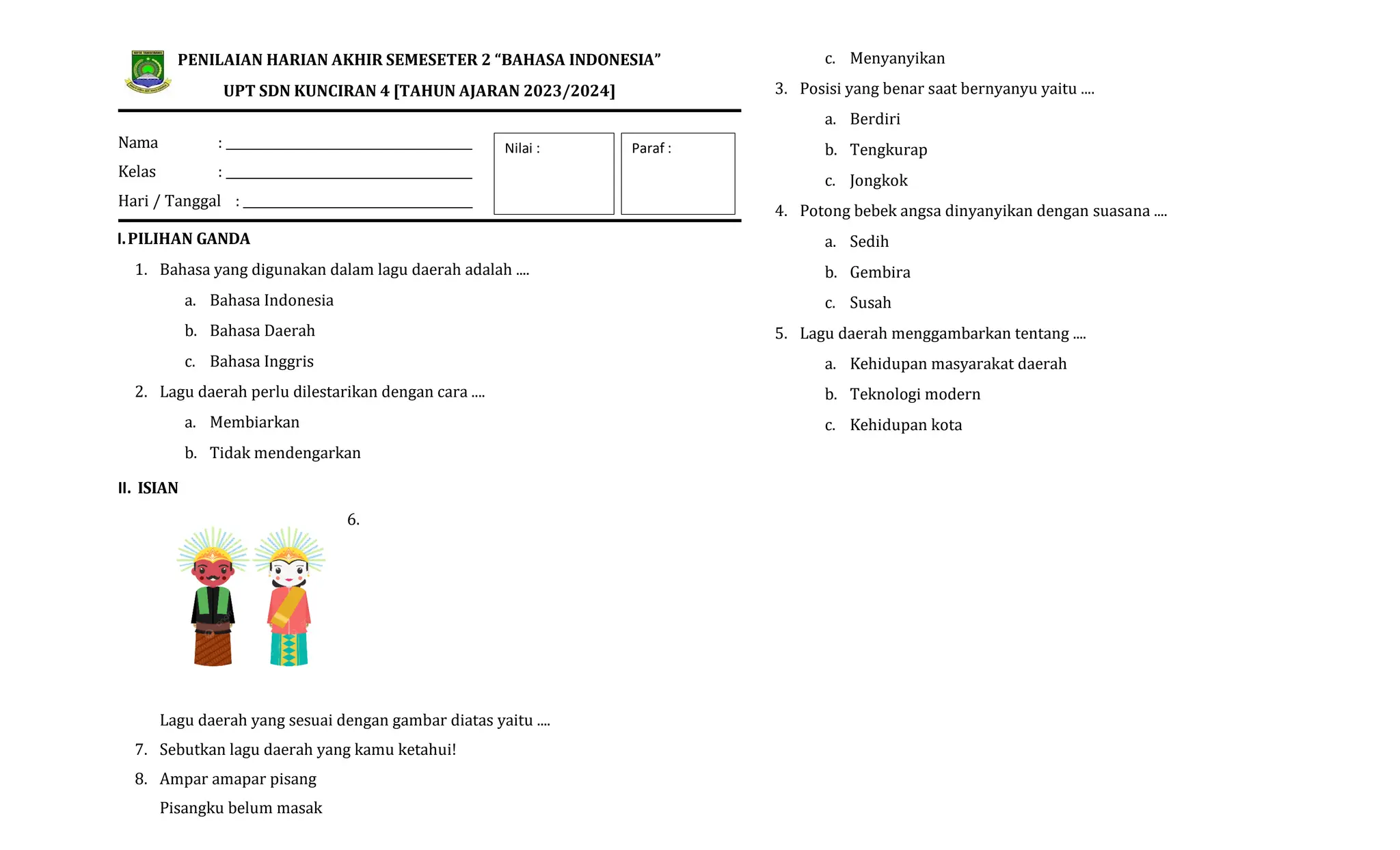 SOAL ASAS SENI MUSIK kelas 2 semester 2 kurikulum merdeka | PDF