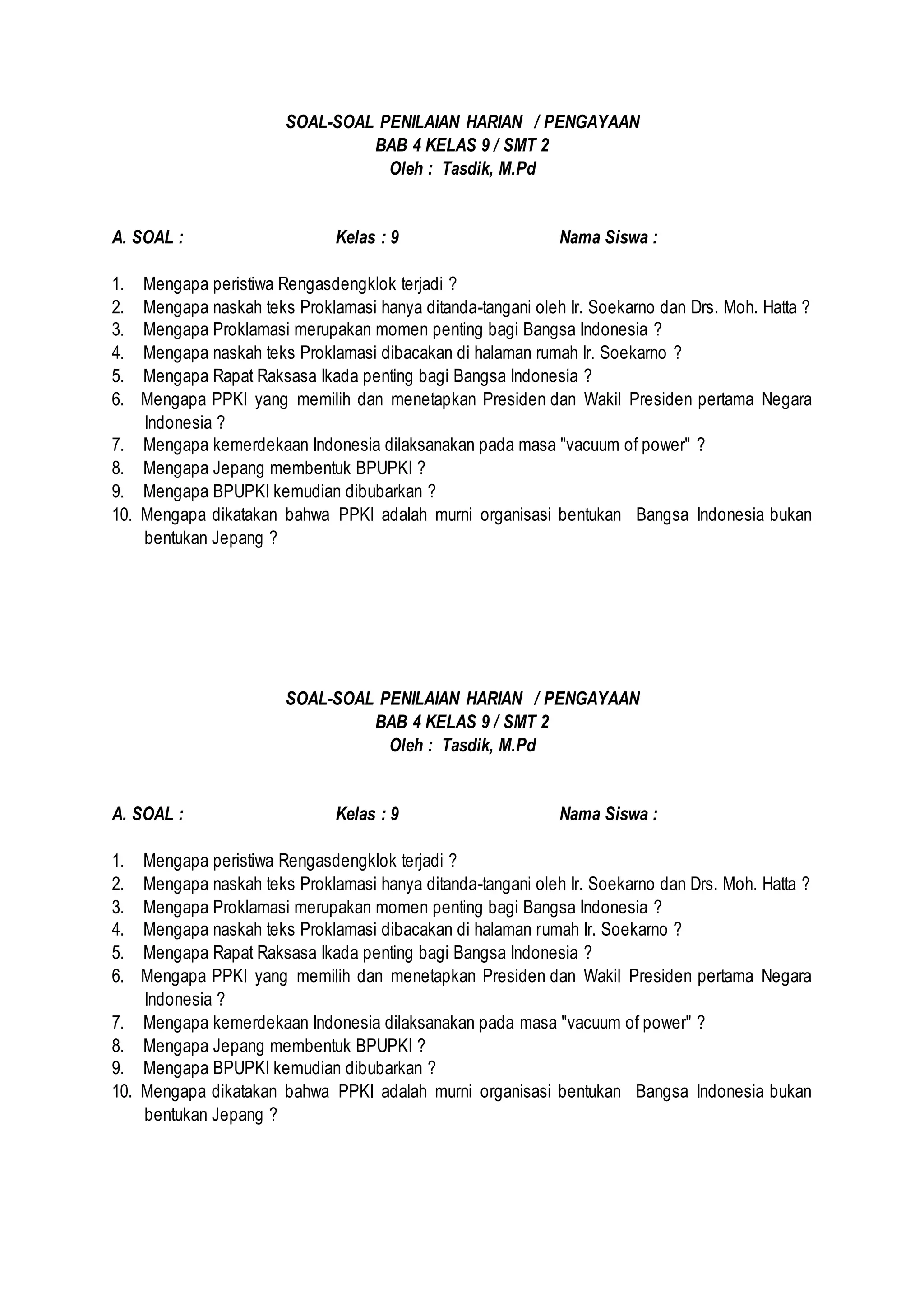 Soal bab 4 semester 2 kl 9 | PDF