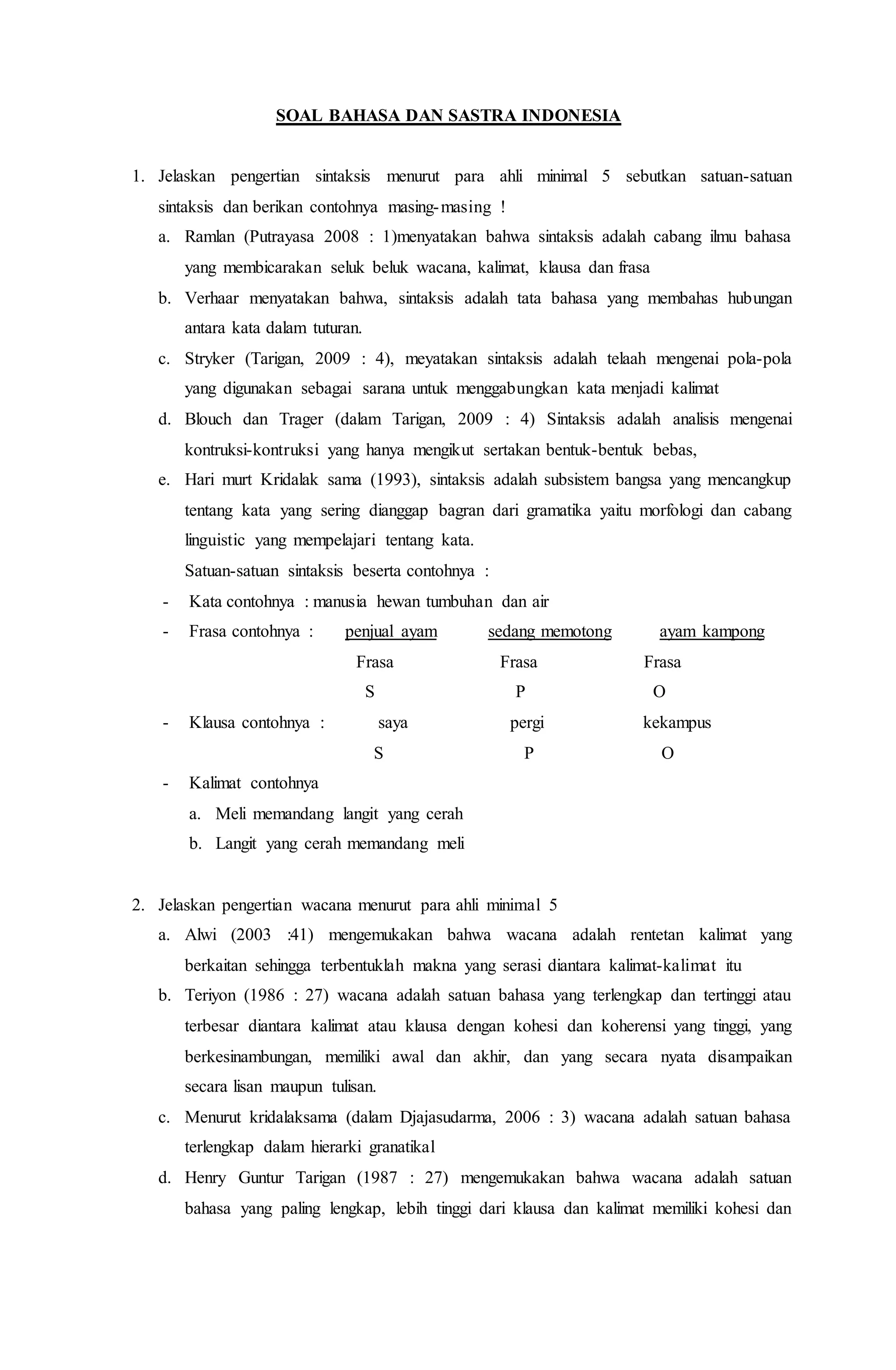 Soal bahasa dan sastra indonesia | PDF