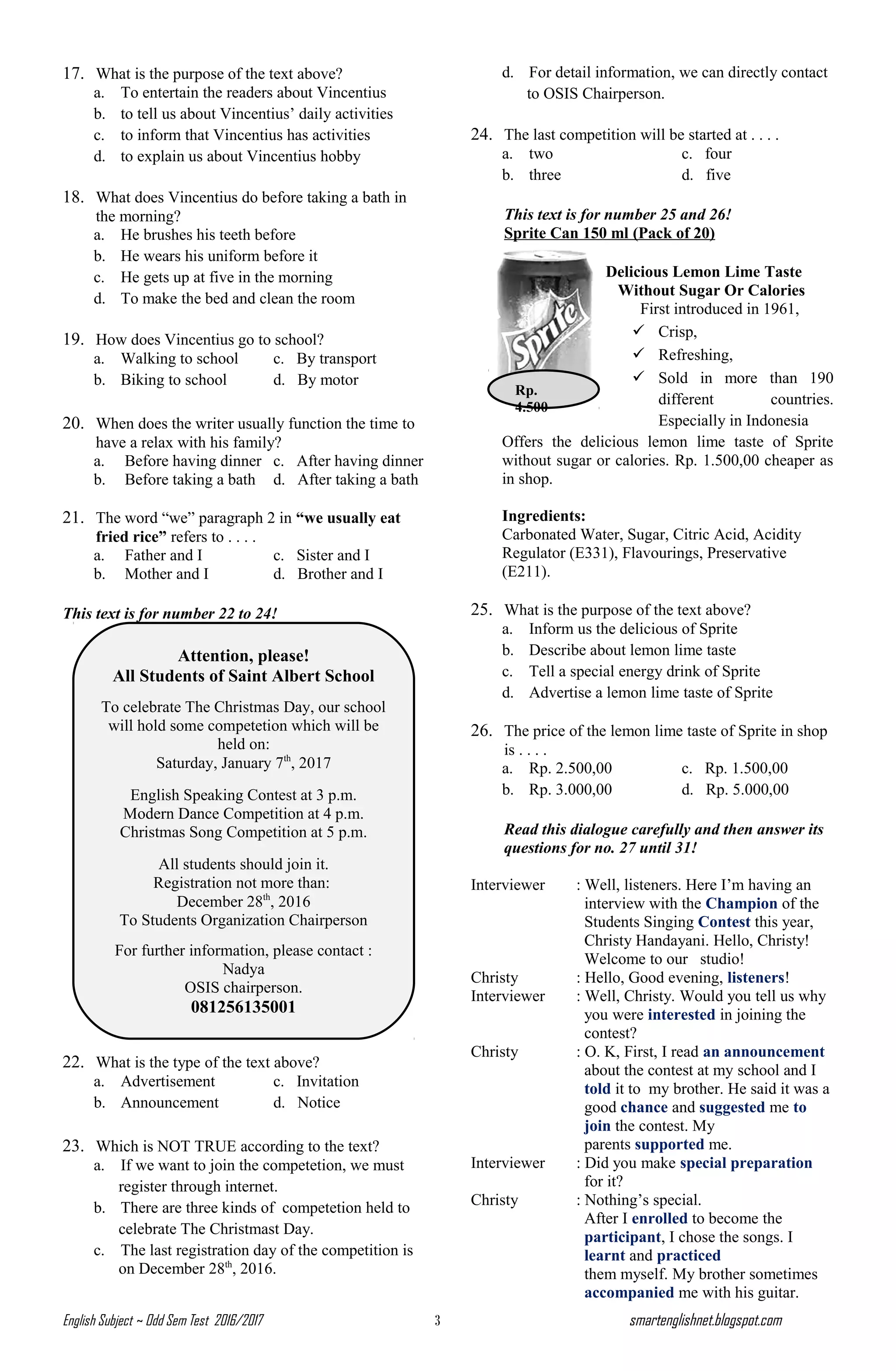 Soal bahasa inggris ganjil viii | DOC