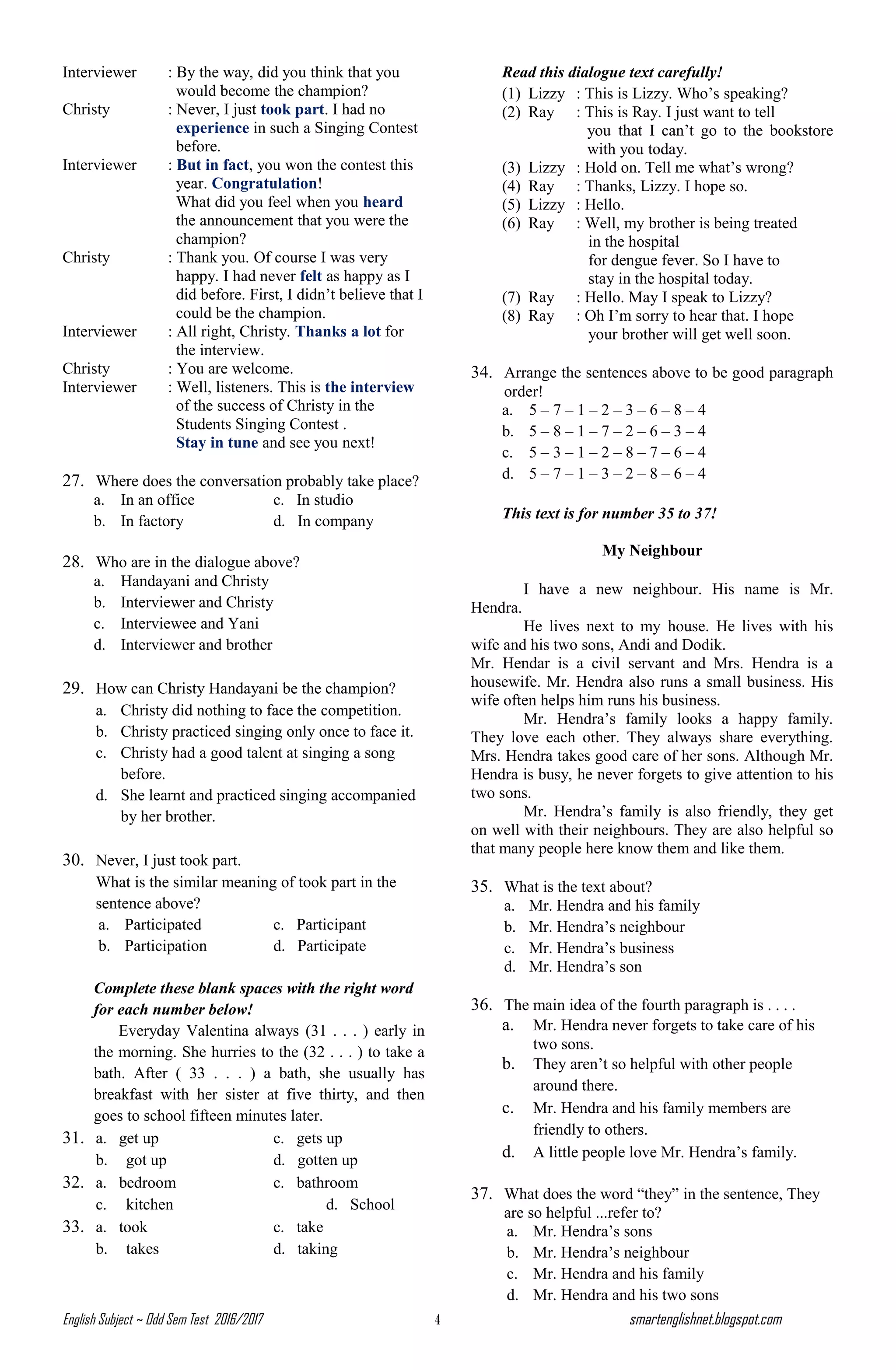 Soal bahasa inggris ganjil viii | DOC