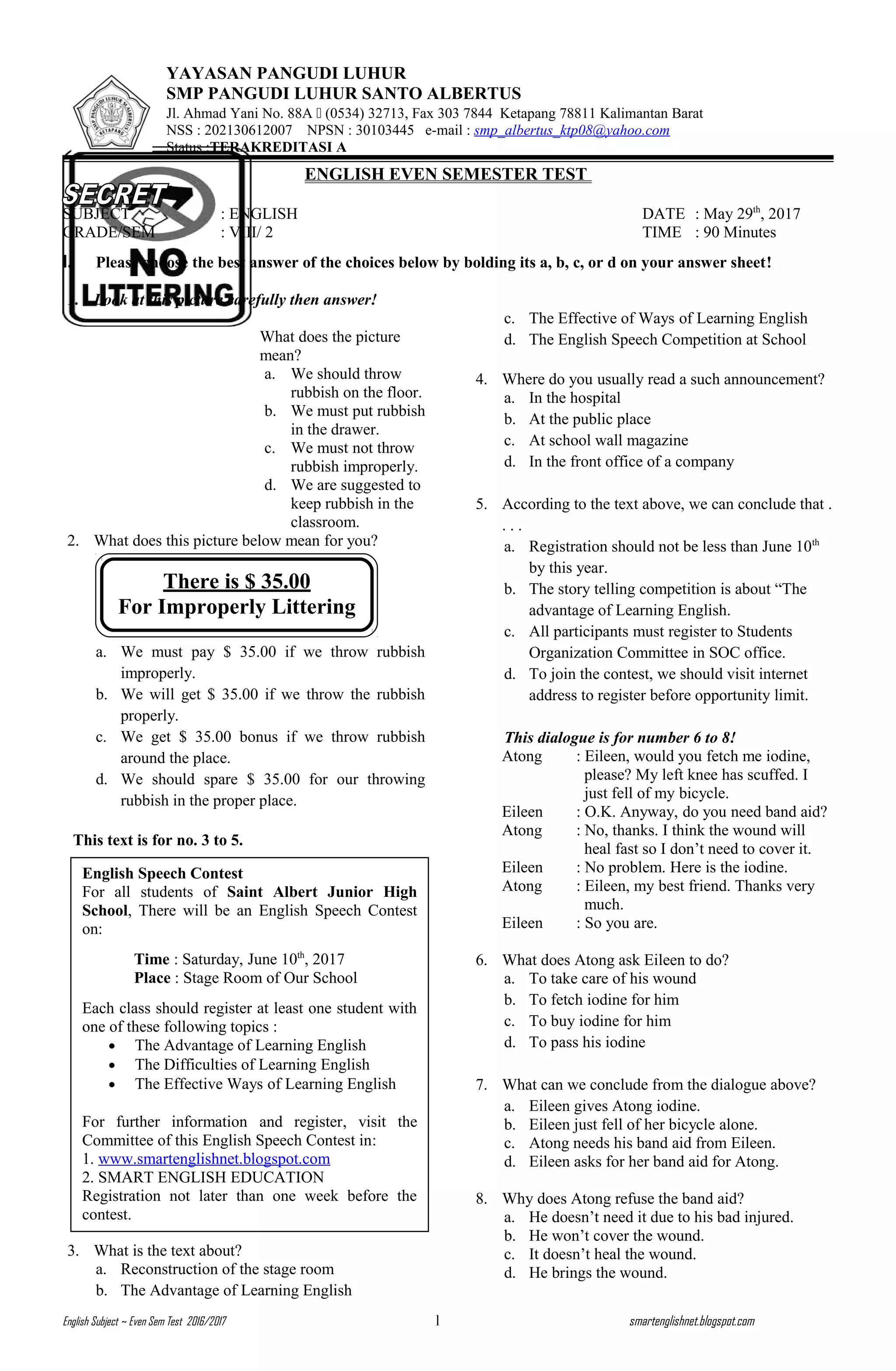 Soal Bahasa Inggris Genap VIII | DOC