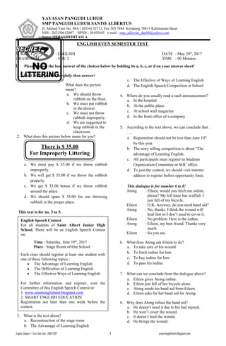 Soal Bahasa Inggris Genap VIII | DOC