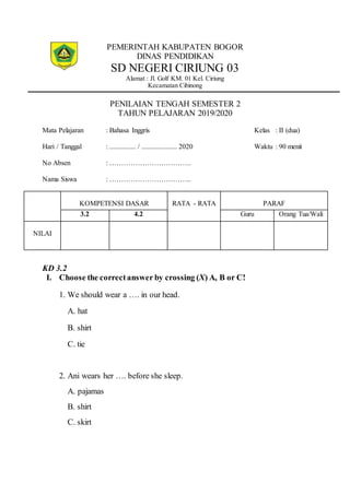 Soal bahasa inggris kelas 2 | DOCX