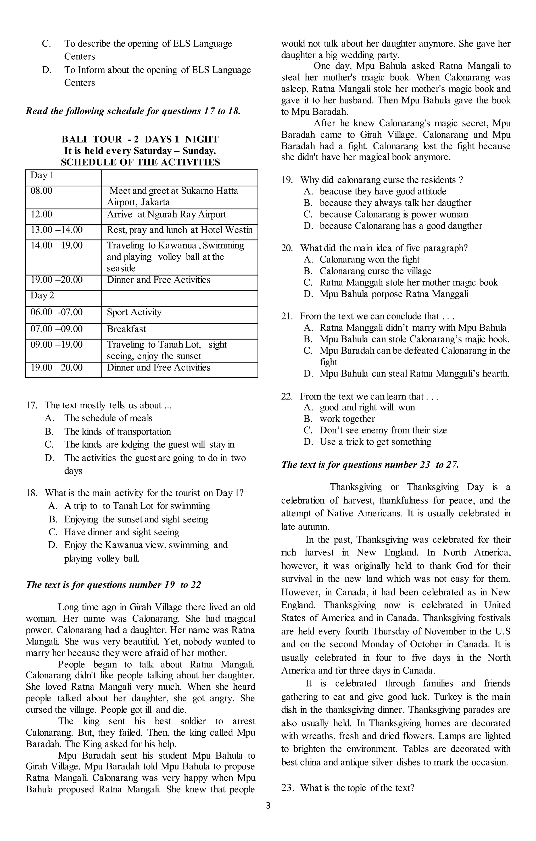 Soal bahasa inggris kelas 9 | DOCX