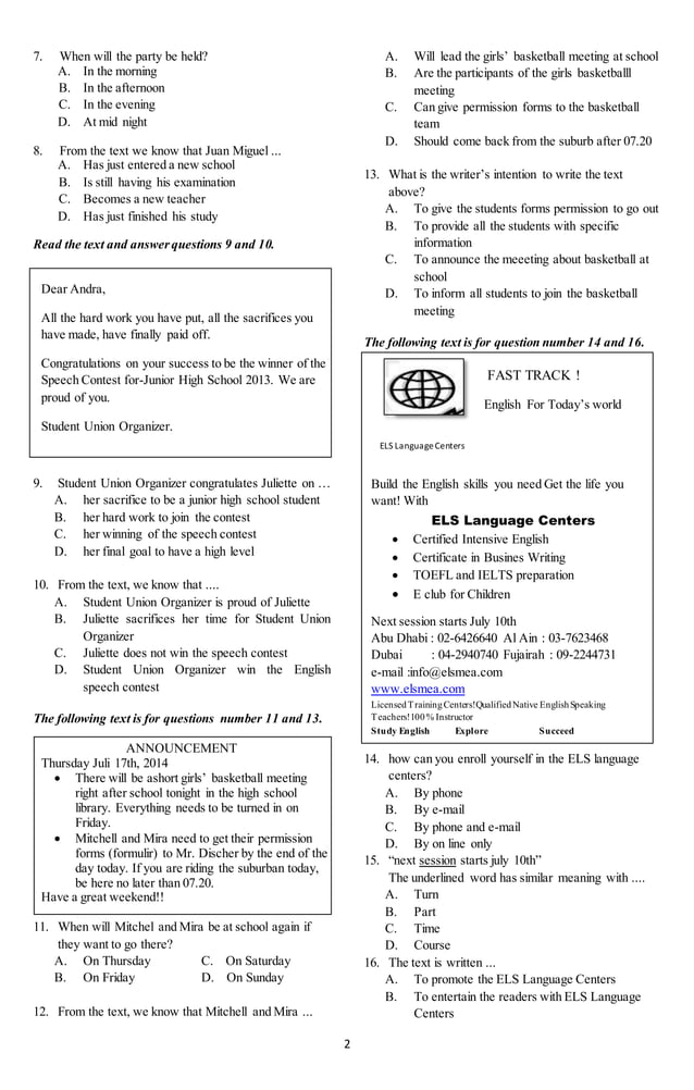Soal bahasa inggris kelas 9 | DOCX