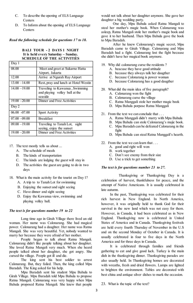 Soal bahasa inggris kelas 9 | DOCX