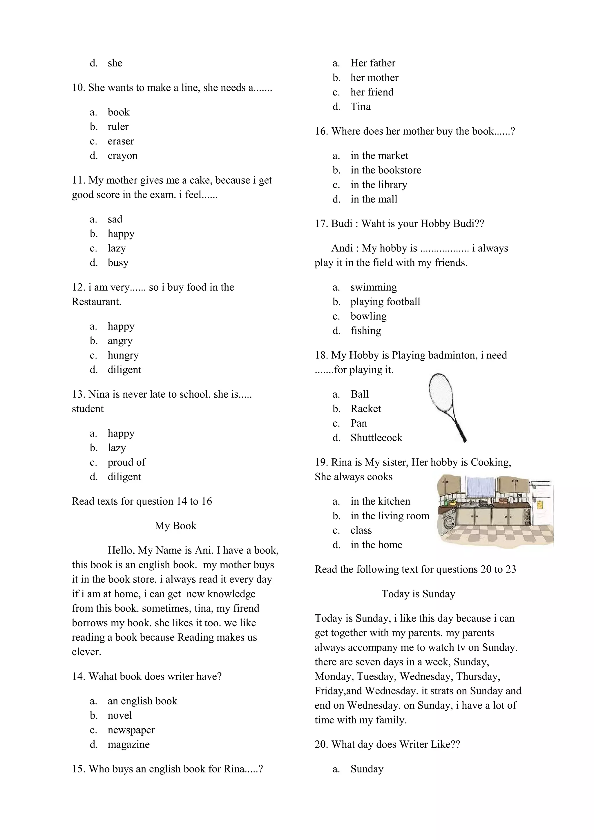 Soal bahasa inggris sd kelas 5 semester 2 | PDF