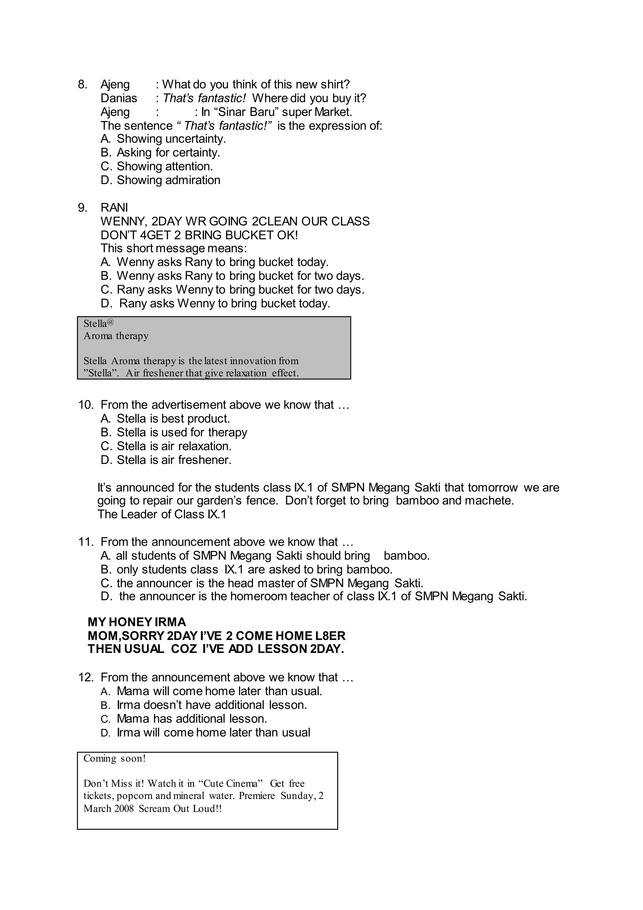 Soal bahasa inggris smp kelas 9 semester ganjil | DOCX | Hinduism | Religion & Spirituality