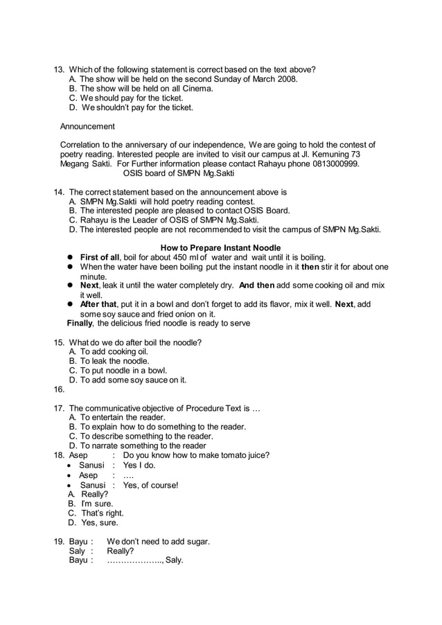 Soal bahasa inggris smp kelas 9 semester ganjil | DOCX | Hinduism | Religion & Spirituality