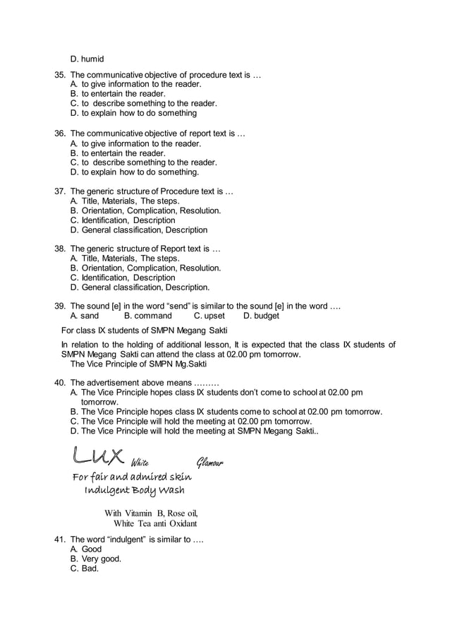 Soal bahasa inggris smp kelas 9 semester ganjil | DOCX | Hinduism | Religion & Spirituality