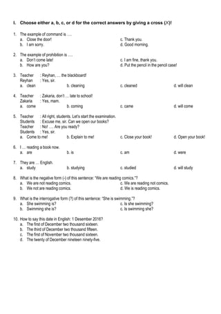 Soal Bahasa Inggris SMP MTs - Descriptive Texts | PDF