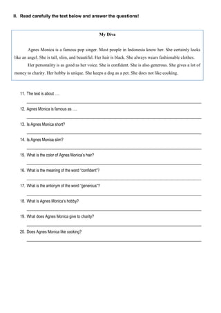 Soal Bahasa Inggris SMP MTs - Descriptive Texts | PDF