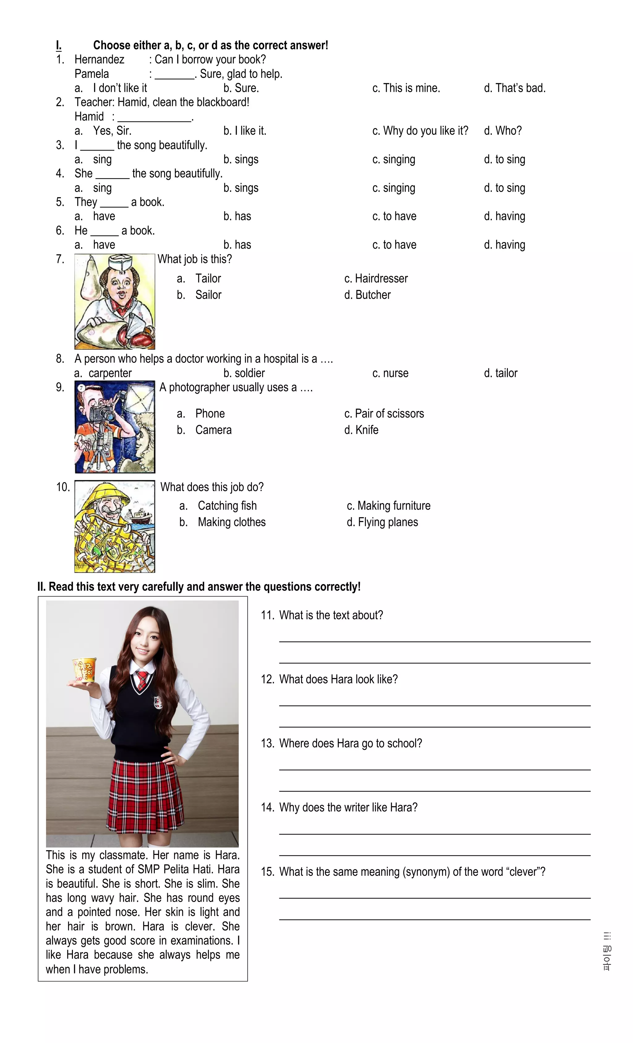 Soal Bahasa Inggris SMP MTs - Job and Descriptive Text | PDF