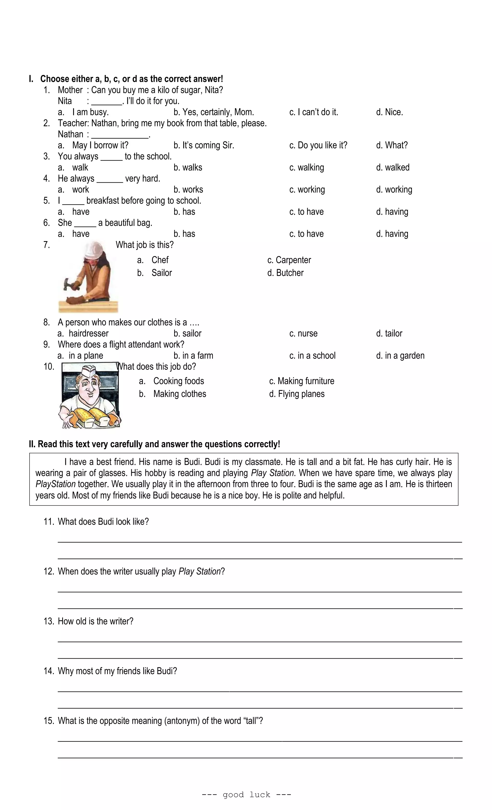 Soal Bahasa Inggris SMP MTs - Jobs and Descriptive Text | PDF