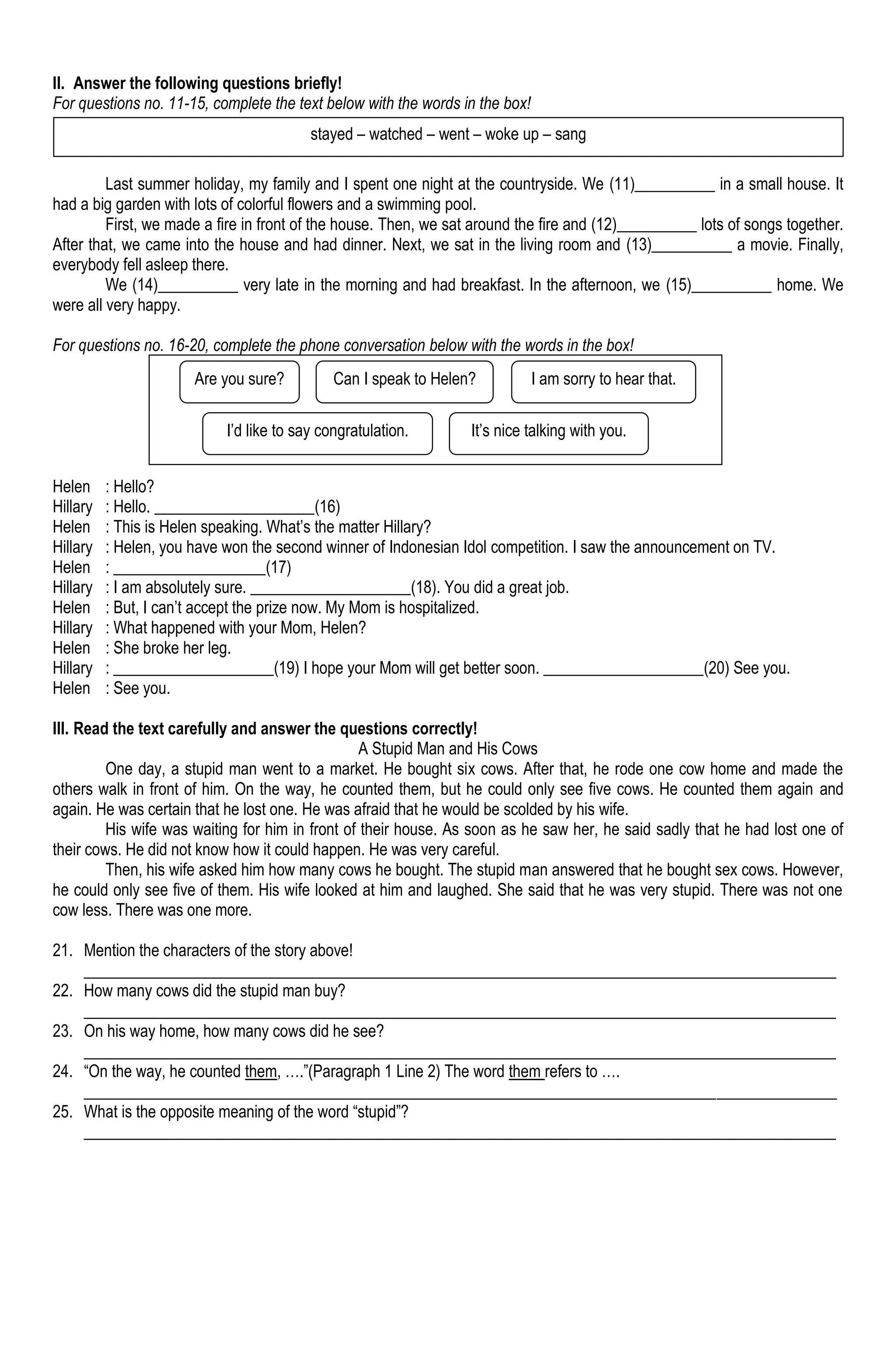 Soal Bahasa Inggris SMP MTs - Narrative Text and Certainty | PDF