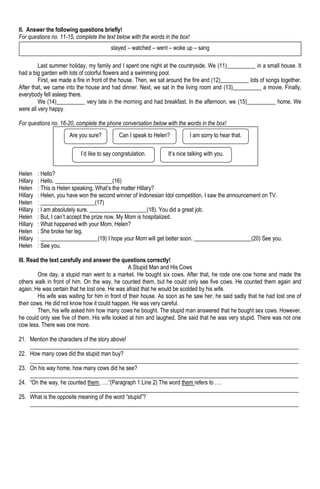 Soal Bahasa Inggris SMP MTs - Narrative Text and Certainty | PDF