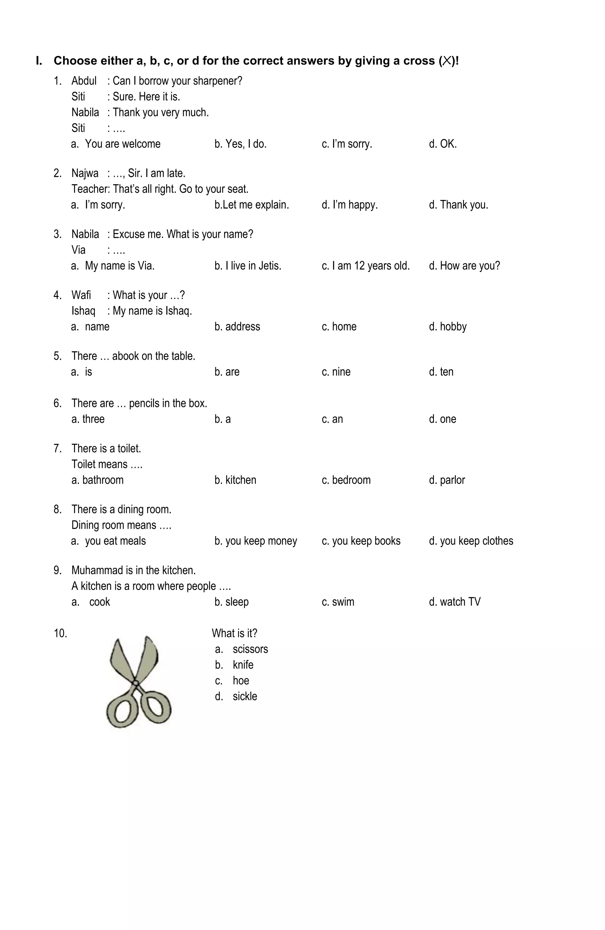 Soal Bahasa Inggris SMP MTs - Things around us (Classroom) | PDF