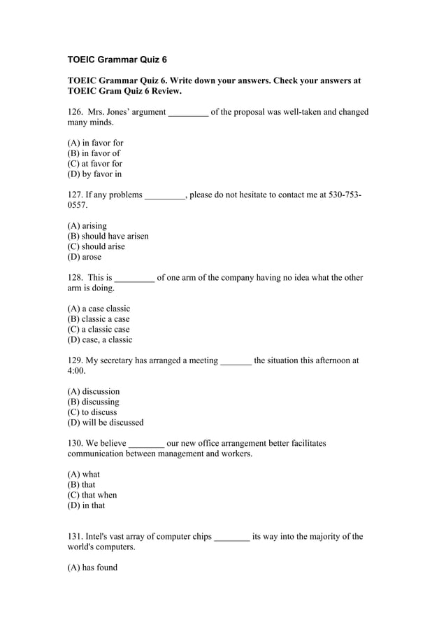 Soal bahasa inggris toeic grammar 5 | DOC