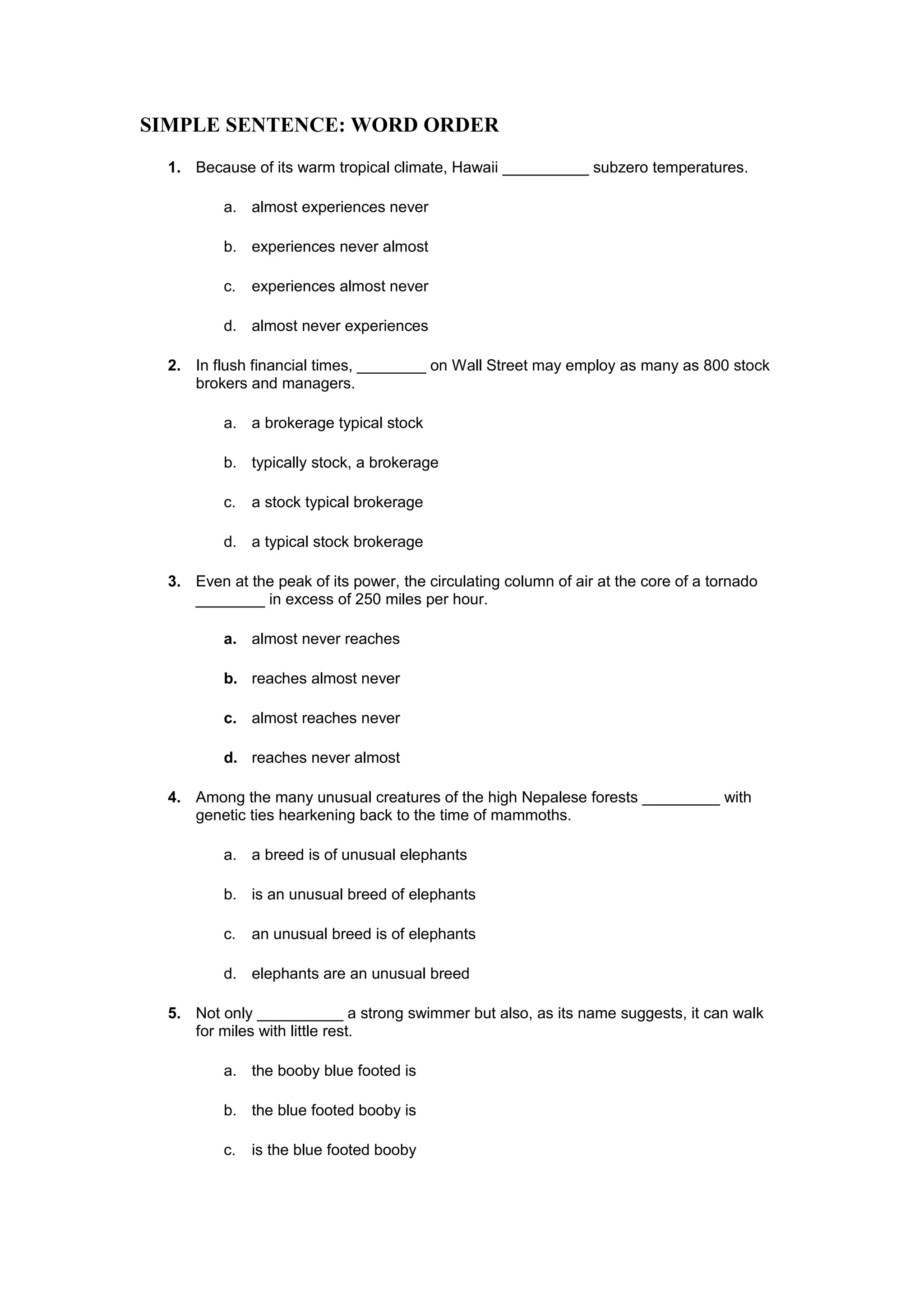 Soal bahasa inggris word order | DOC