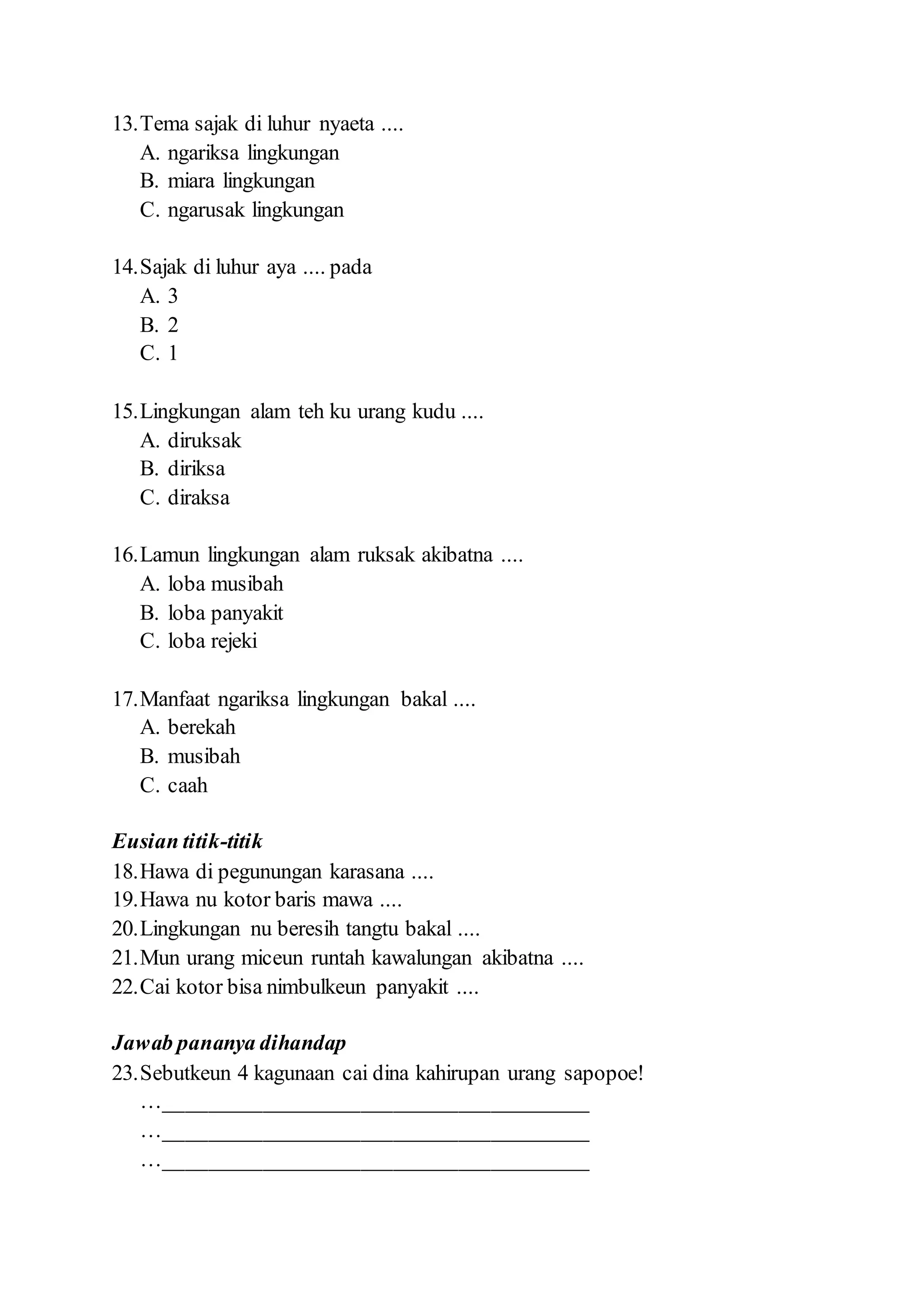Soal bahasa sunda kelas 2 | DOCX