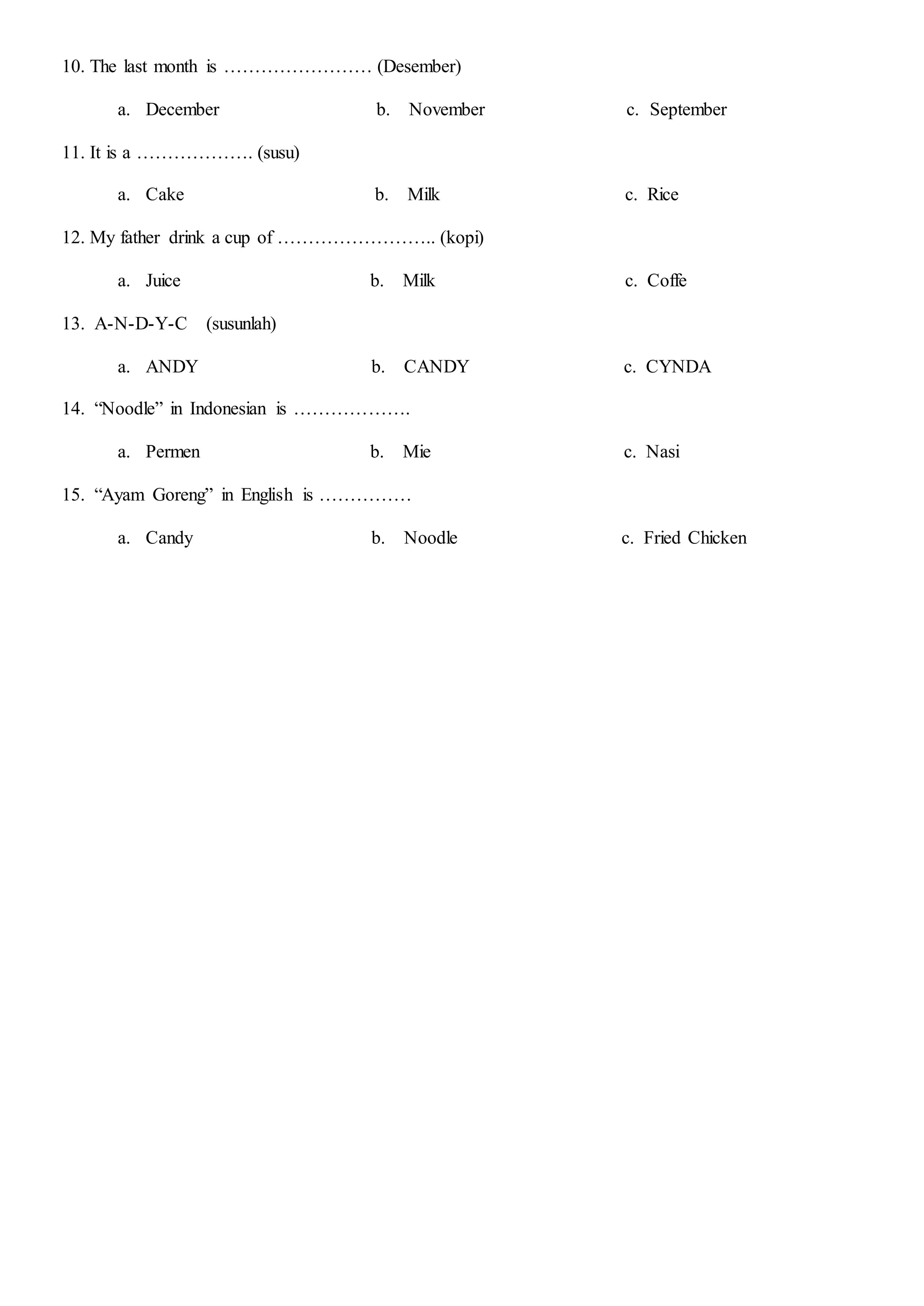 Soal bhs inggris kelas 1 | PDF