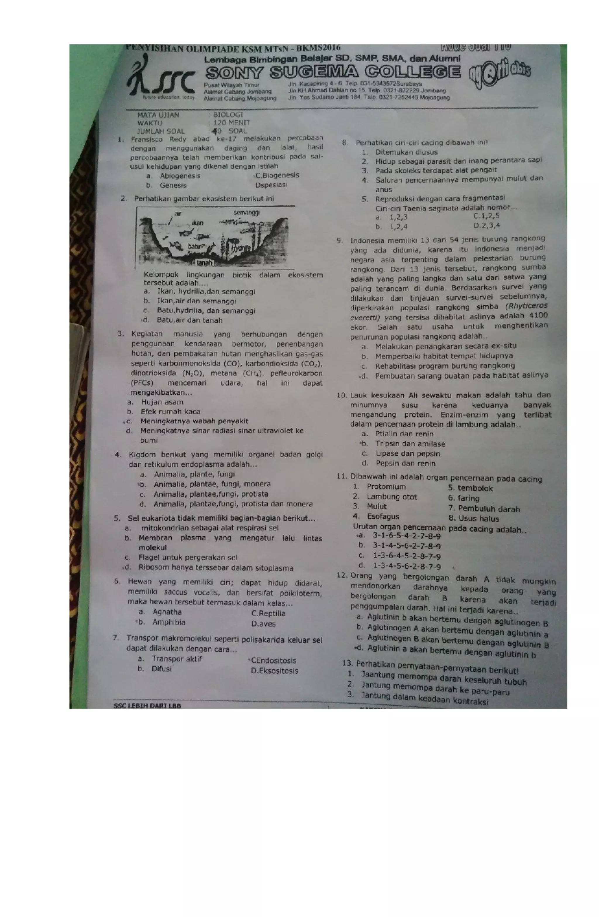 Soal KSM biologi | PDF
