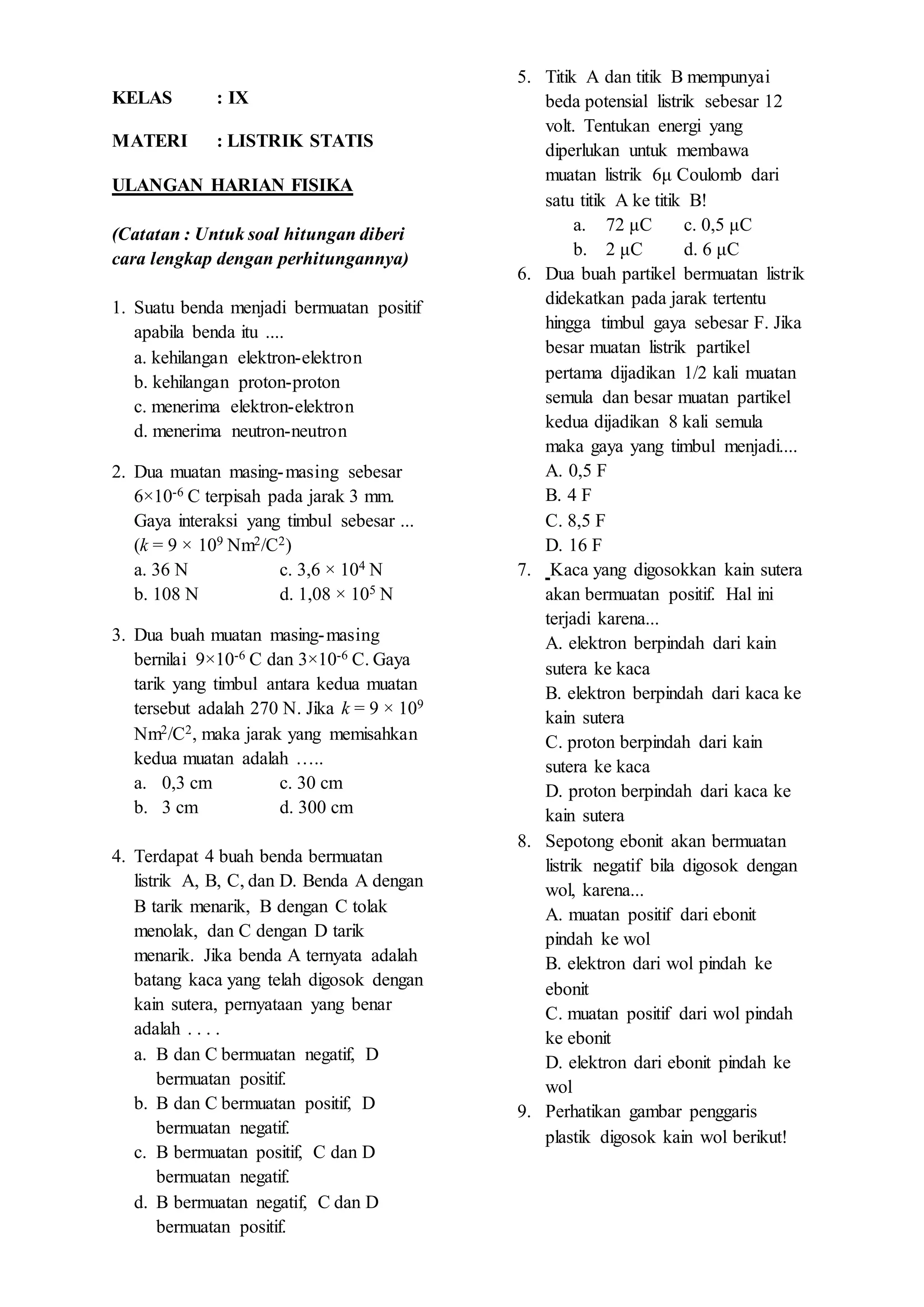 Soal listrik statis | DOCX