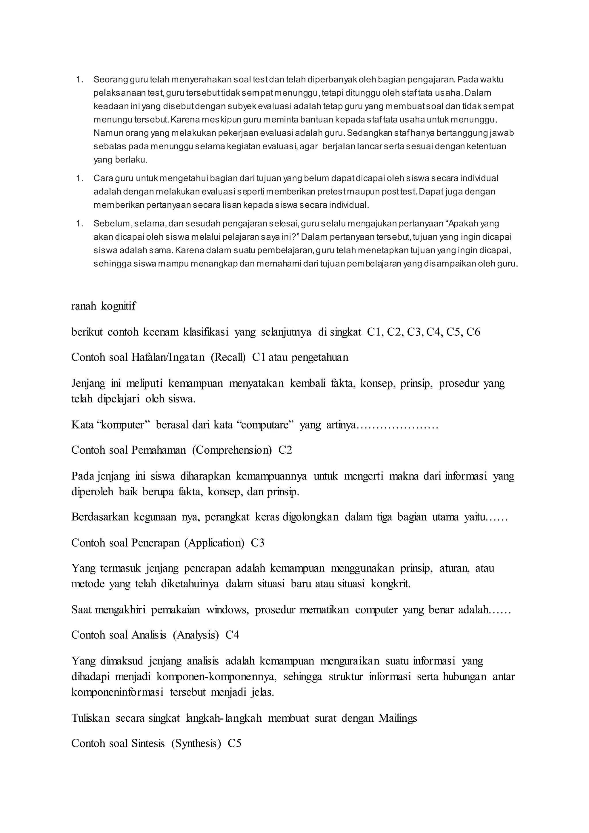 Soal dan Kunci Jawaban Evaluasi Pembelajaran | DOCX