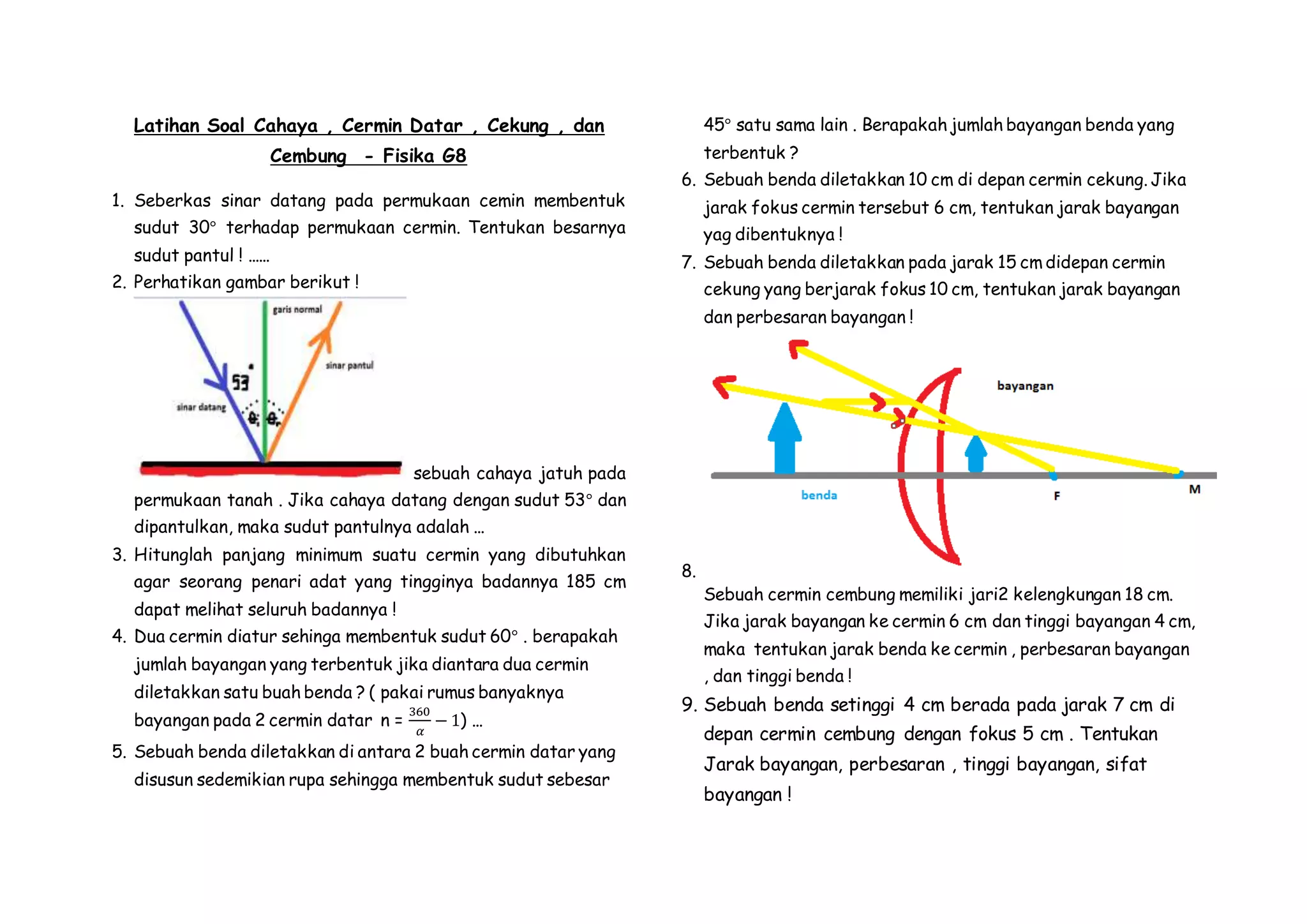 Soal cahaya dan alat optik g8 | DOCX
