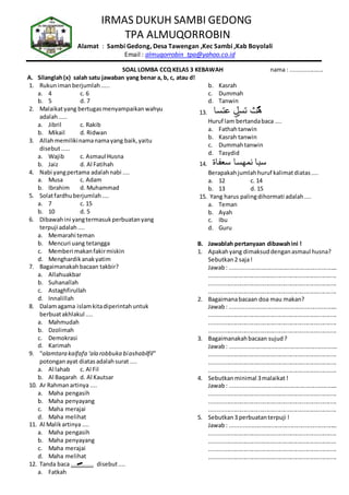 Soal ccq ( ramadhan ) AL MUQORROBIN sambi gedong, tawengan. sambi Boyolali | PDF