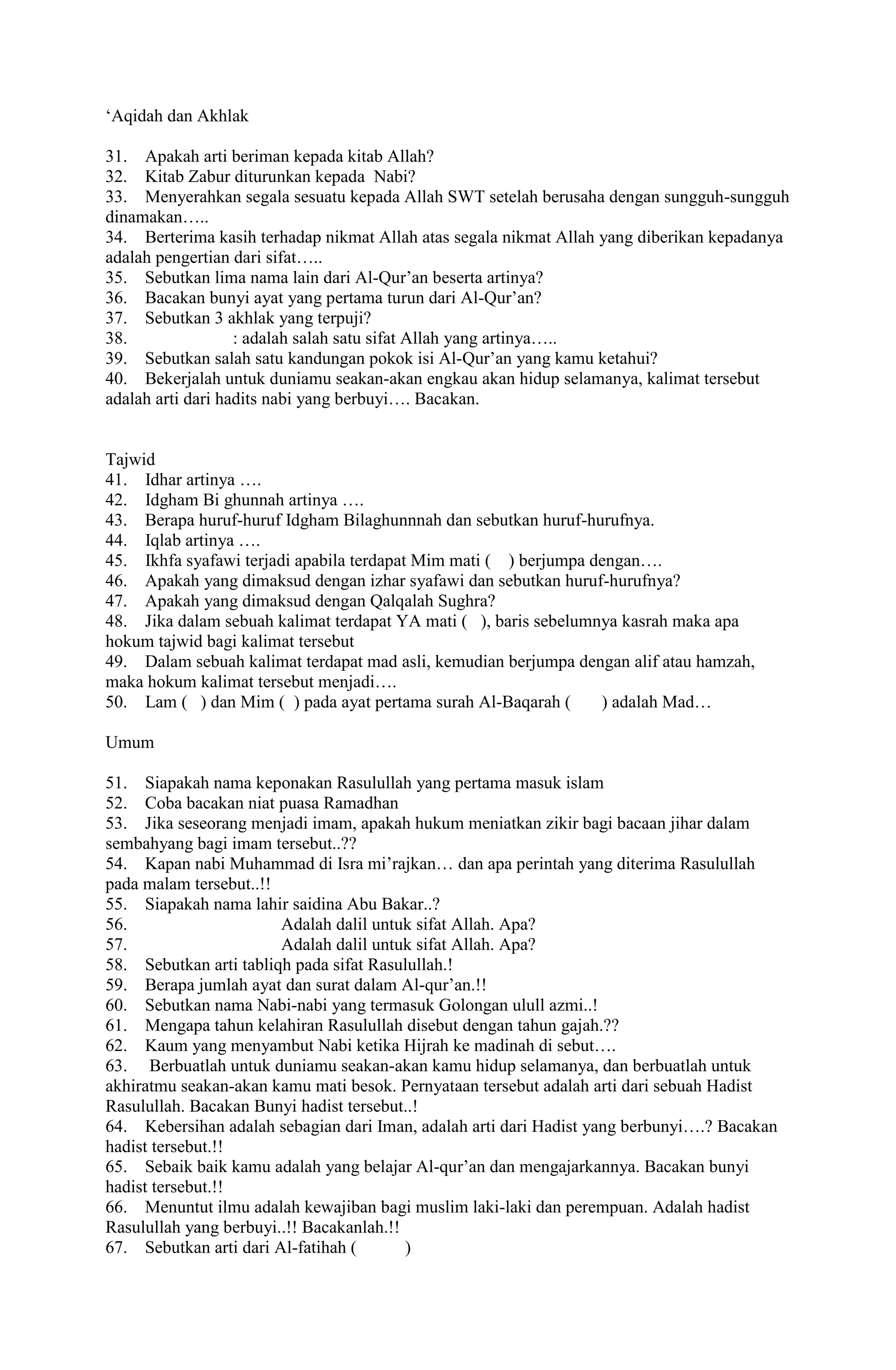 Soal cerdas cermat agama islam | DOCX